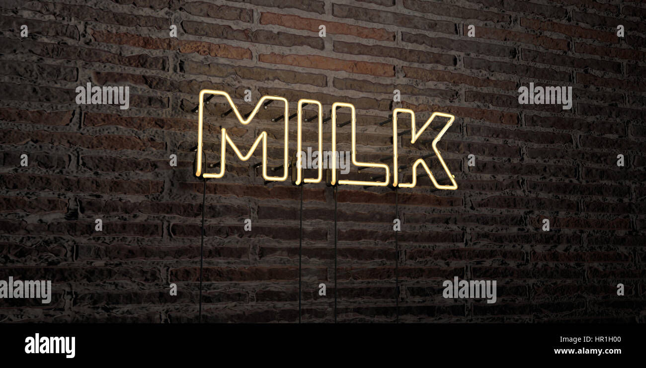 MILK -Realistic Neon Sign on Brick Wall background - 3D rendered ...