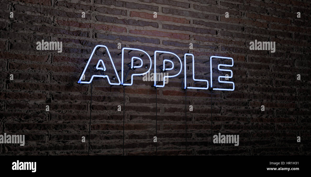 APPLE -Realistic Neon Sign on Brick Wall background - 3D rendered ...