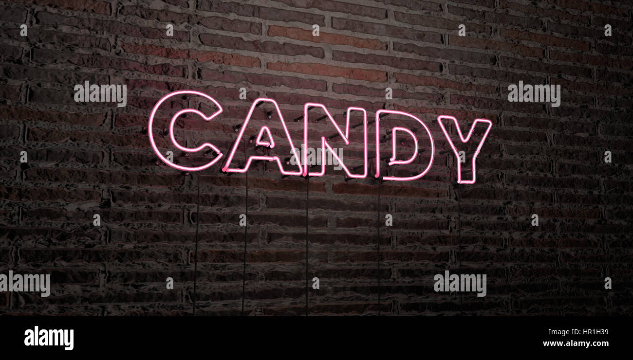 CANDY -Realistic Neon Sign on Brick Wall background - 3D rendered ...