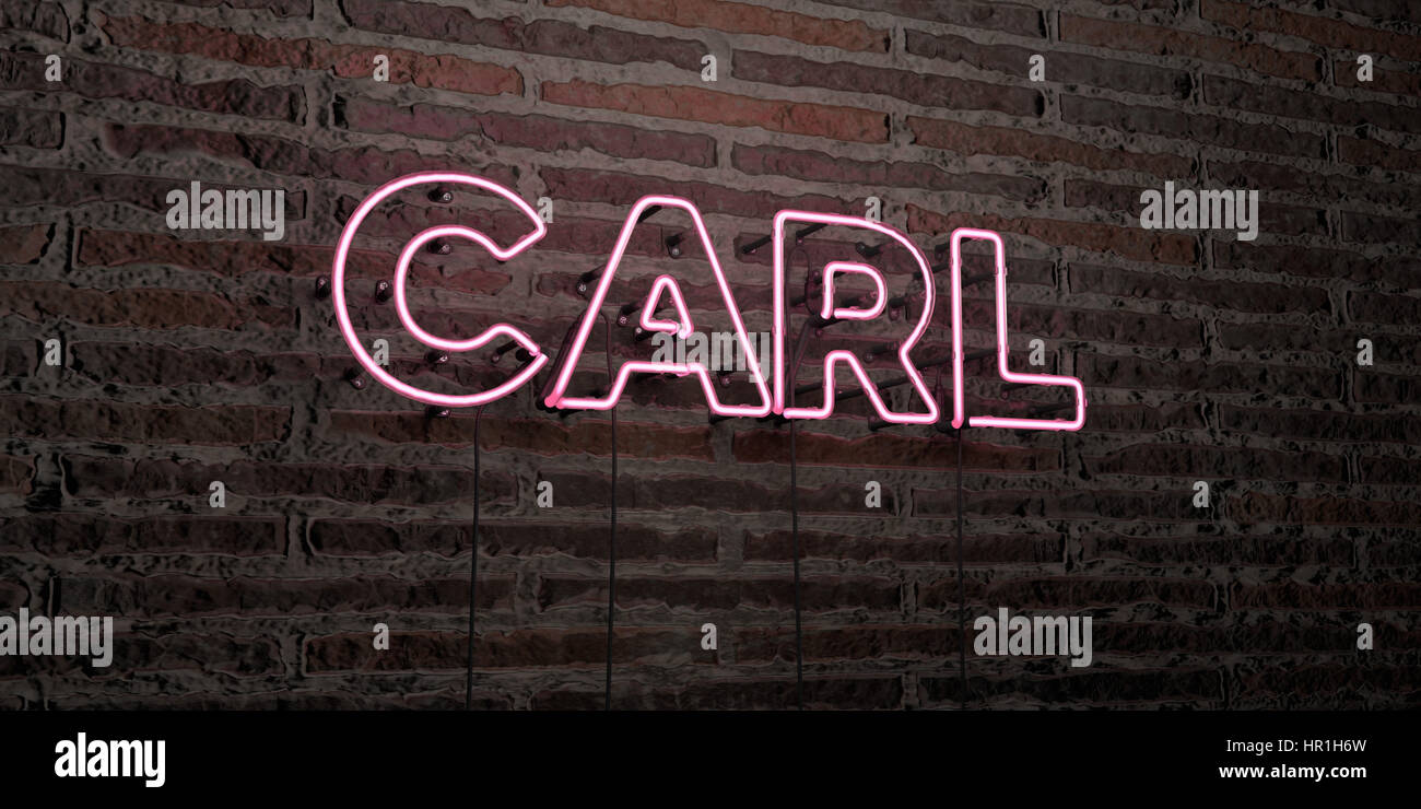 CARL -Realistic Neon Sign on Brick Wall background - 3D rendered ...