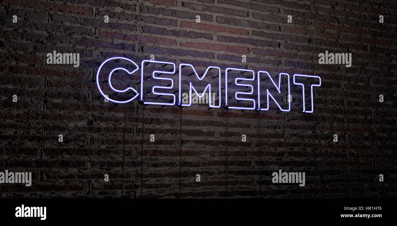 CEMENT -Realistic Neon Sign on Brick Wall background - 3D rendered ...