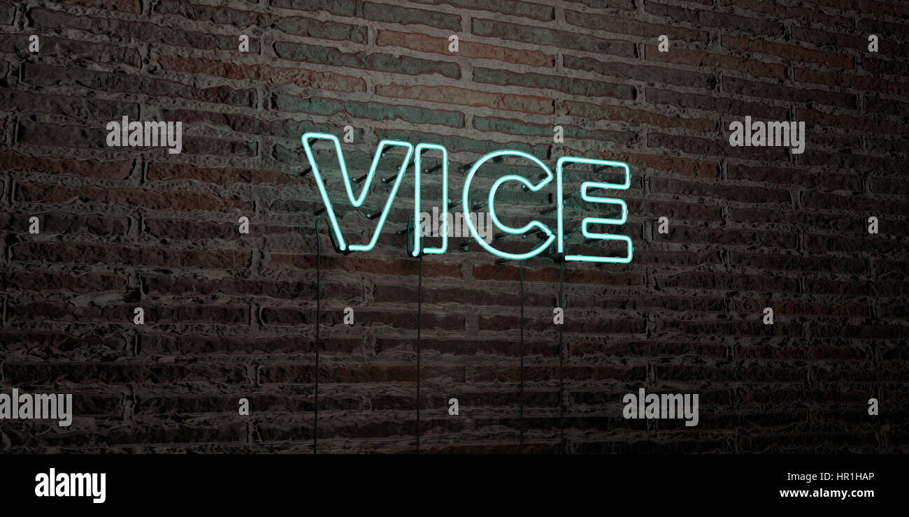 VICE -Realistic Neon Sign on Brick Wall background - 3D rendered ...