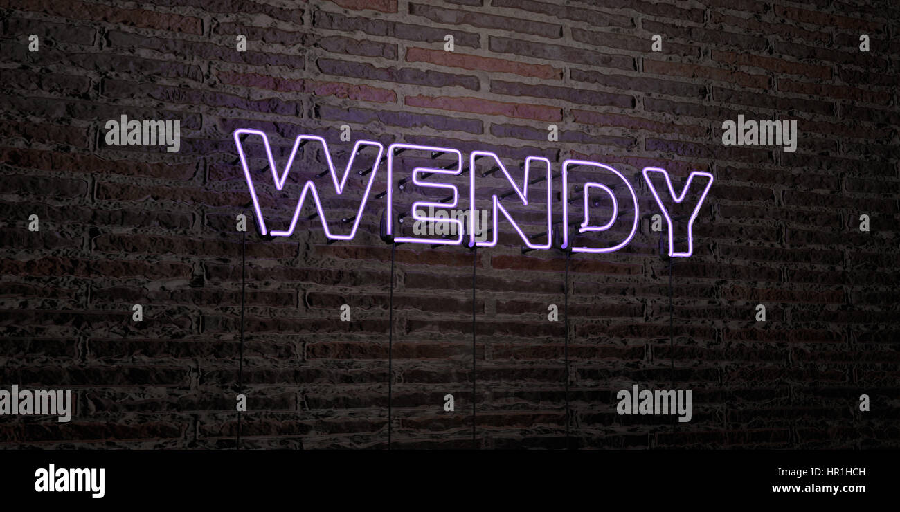 WENDY -Realistic Neon Sign on Brick Wall background - 3D rendered ...