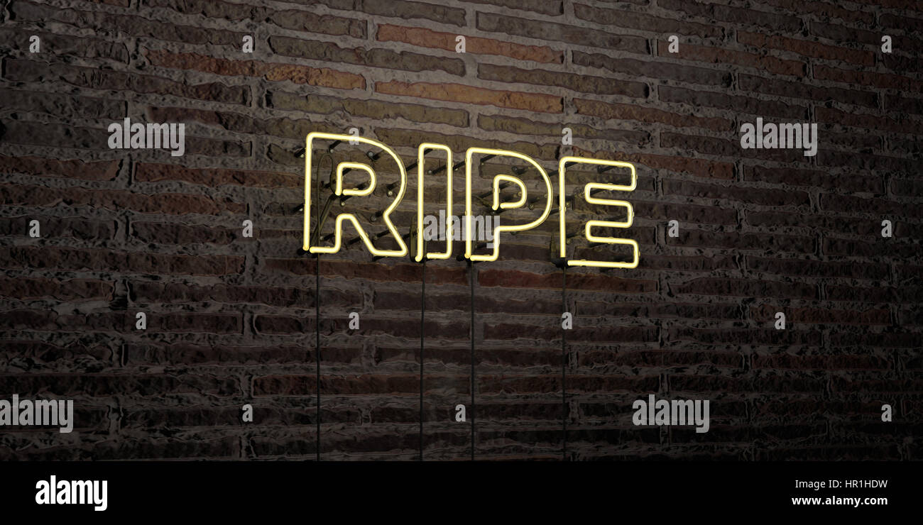 RIPE -Realistic Neon Sign on Brick Wall background - 3D rendered ...