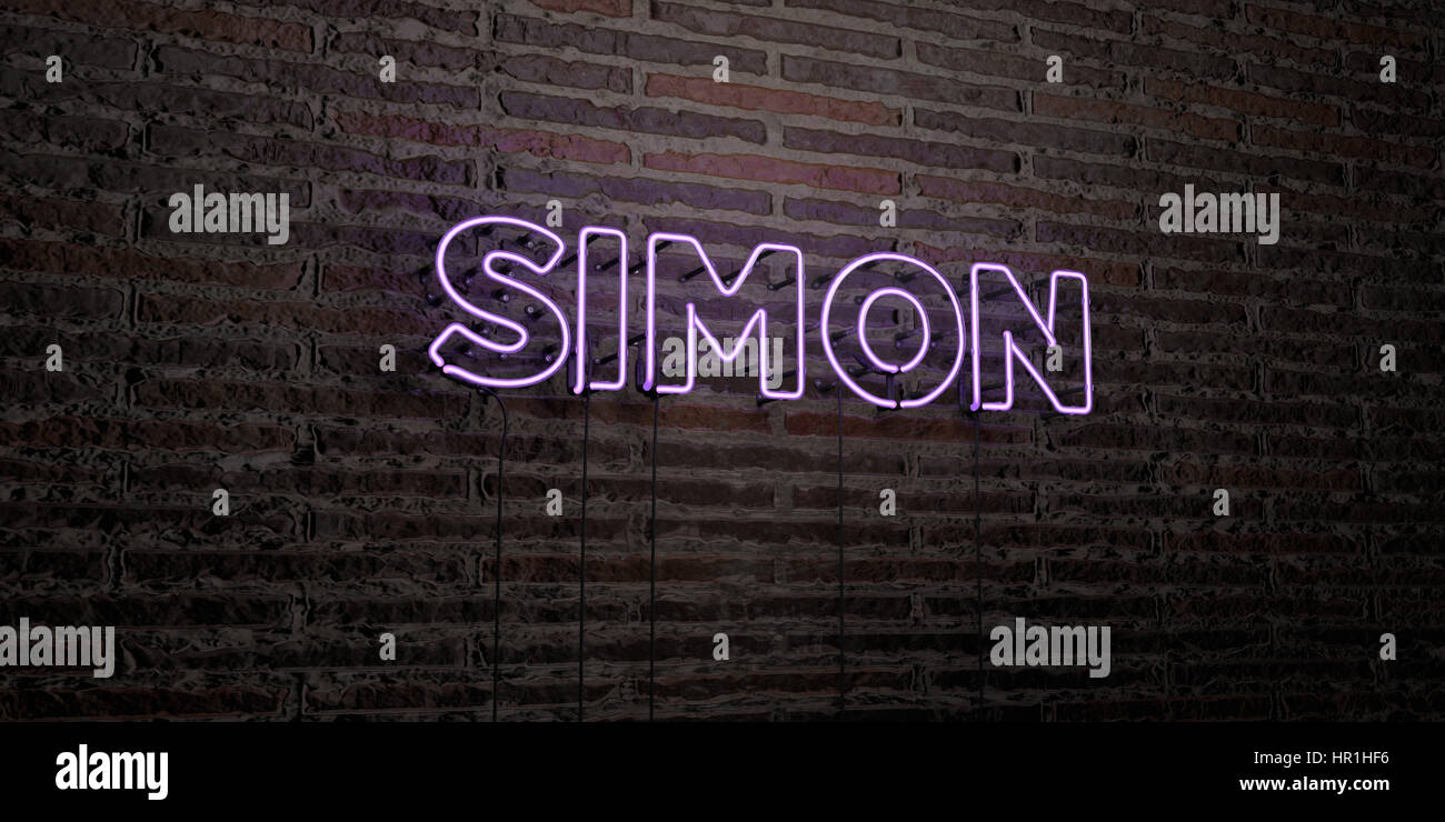 SIMON -Realistic Neon Sign on Brick Wall background - 3D rendered ...