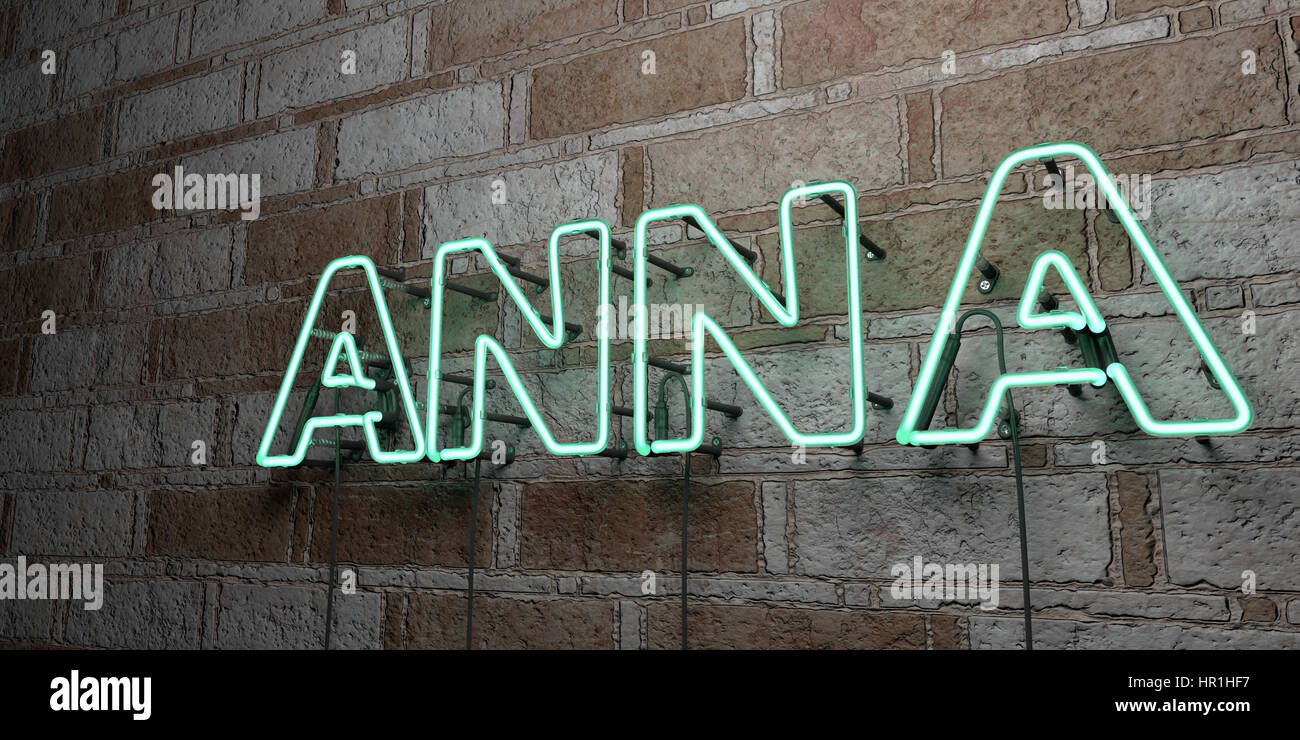 ANNA - Glowing Neon Sign on stonework wall - 3D rendered royalty free ...