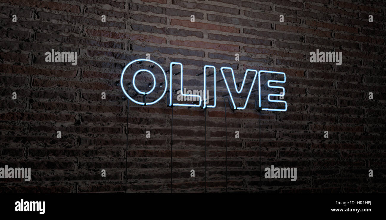 OLIVE -Realistic Neon Sign on Brick Wall background - 3D rendered ...