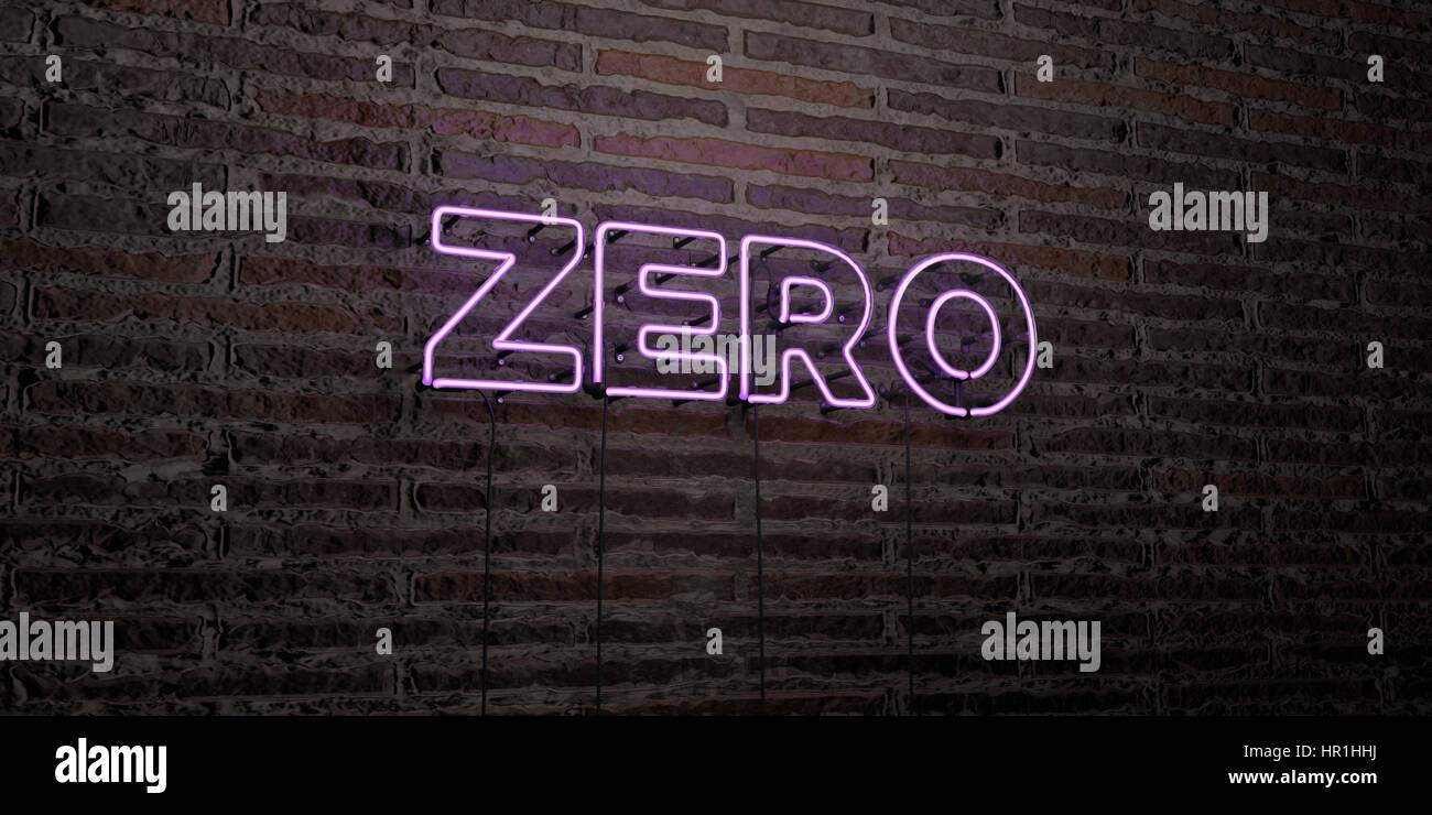 ZERO -Realistic Neon Sign on Brick Wall background - 3D rendered ...