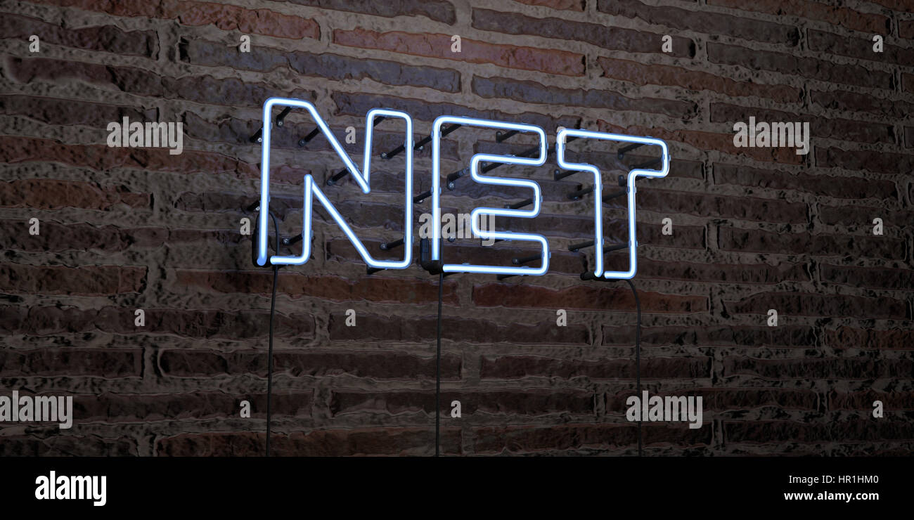 NET -Realistic Neon Sign on Brick Wall background - 3D rendered royalty ...
