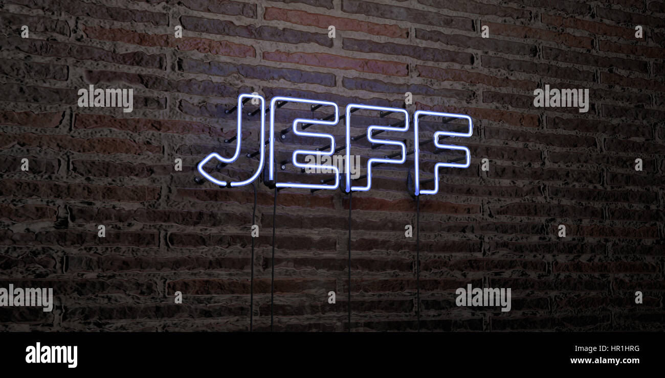 JEFF -Realistic Neon Sign on Brick Wall background - 3D rendered ...