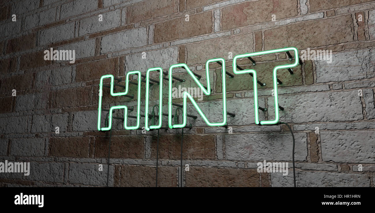 HINT - Glowing Neon Sign on stonework wall - 3D rendered royalty free ...