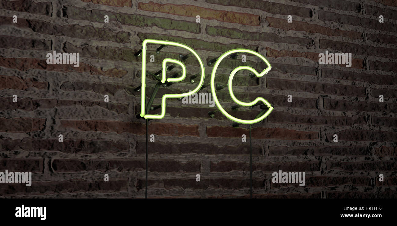 PC -Realistic Neon Sign on Brick Wall background - 3D rendered royalty ...