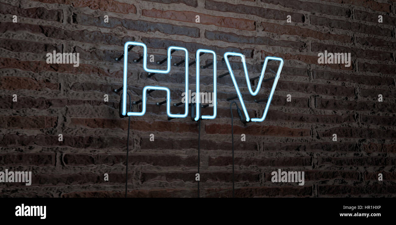 HIV -Realistic Neon Sign on Brick Wall background - 3D rendered royalty ...
