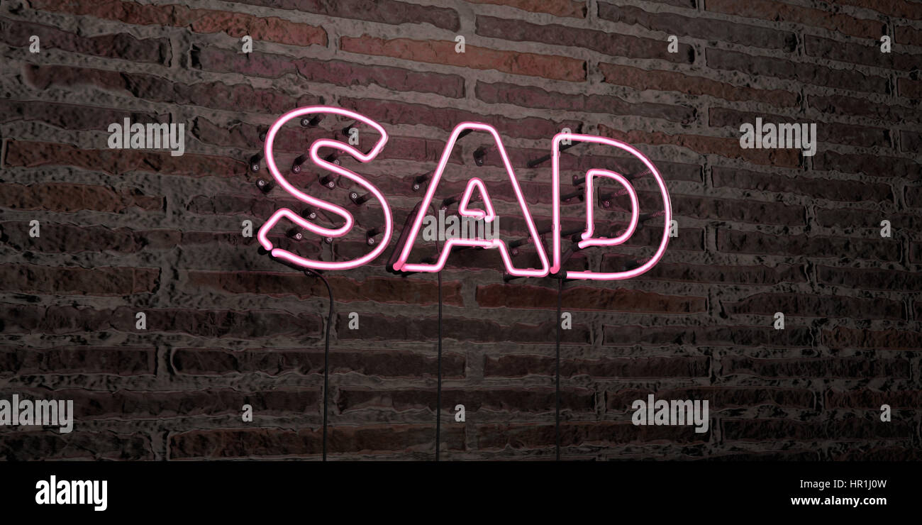 SAD -Realistic Neon Sign on Brick Wall background - 3D rendered royalty ...