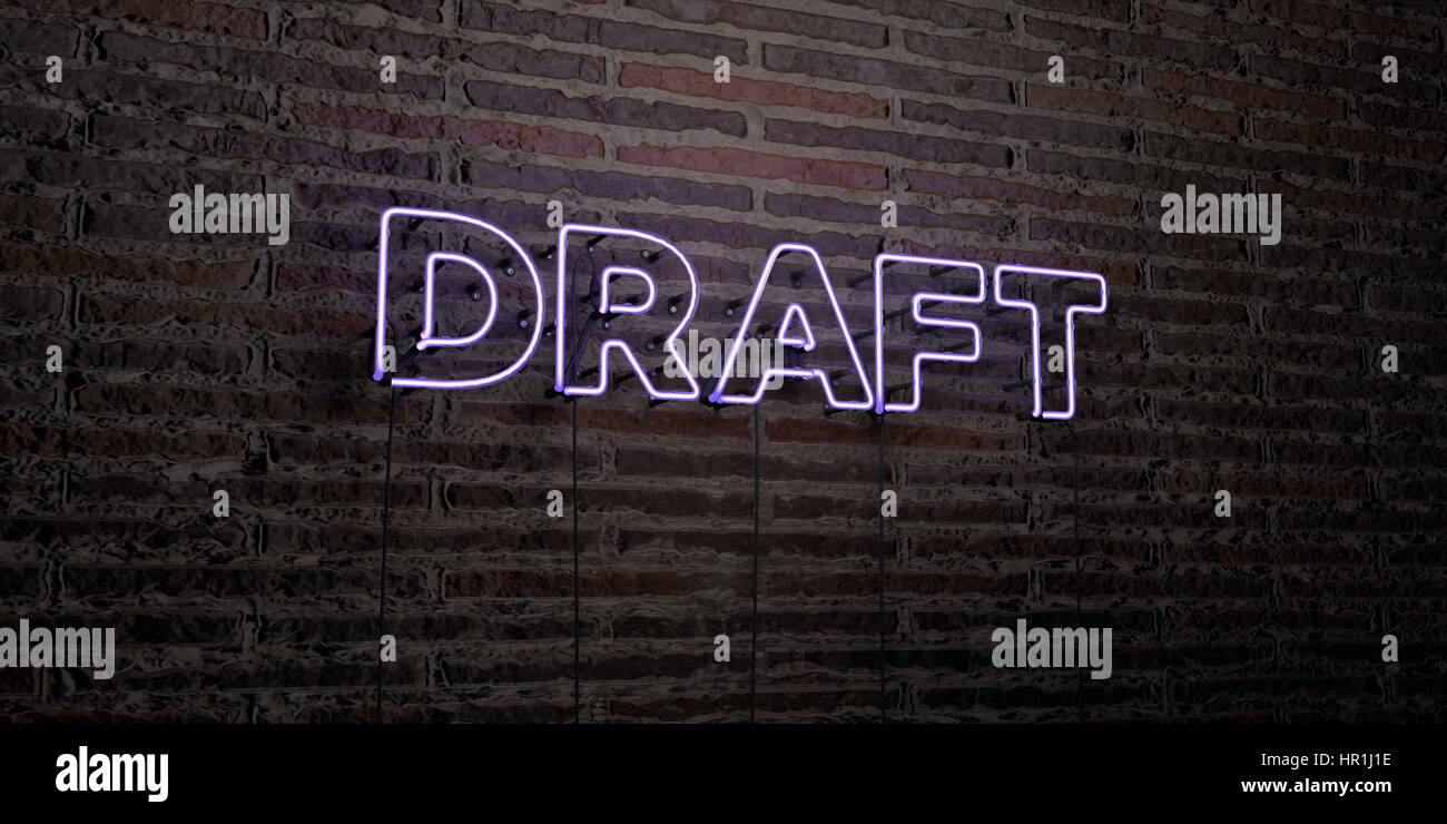 DRAFT -Realistic Neon Sign on Brick Wall background - 3D rendered ...