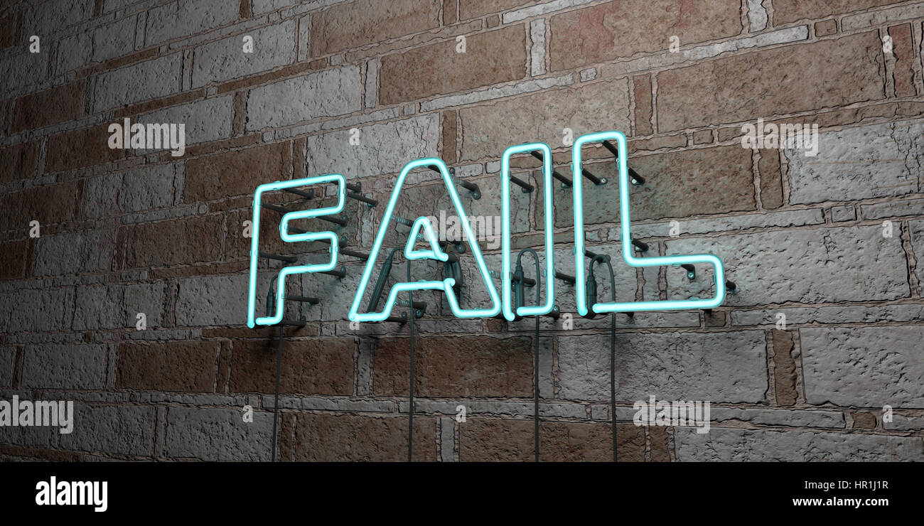 FAIL - Glowing Neon Sign on stonework wall - 3D rendered royalty free ...