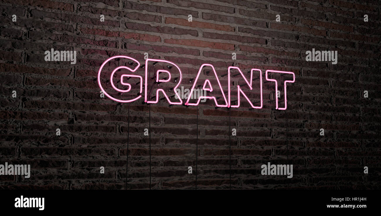 GRANT -Realistic Neon Sign on Brick Wall background - 3D rendered ...