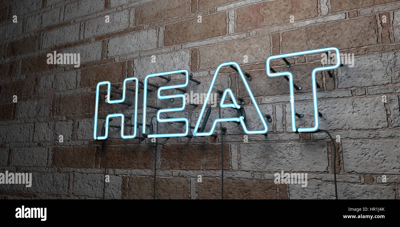 HEAT - Glowing Neon Sign on stonework wall - 3D rendered royalty free ...