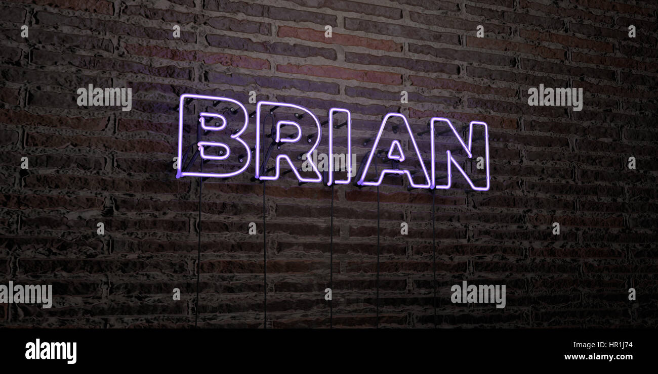 BRIAN -Realistic Neon Sign on Brick Wall background - 3D rendered ...