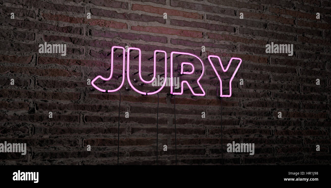 JURY -Realistic Neon Sign on Brick Wall background - 3D rendered ...