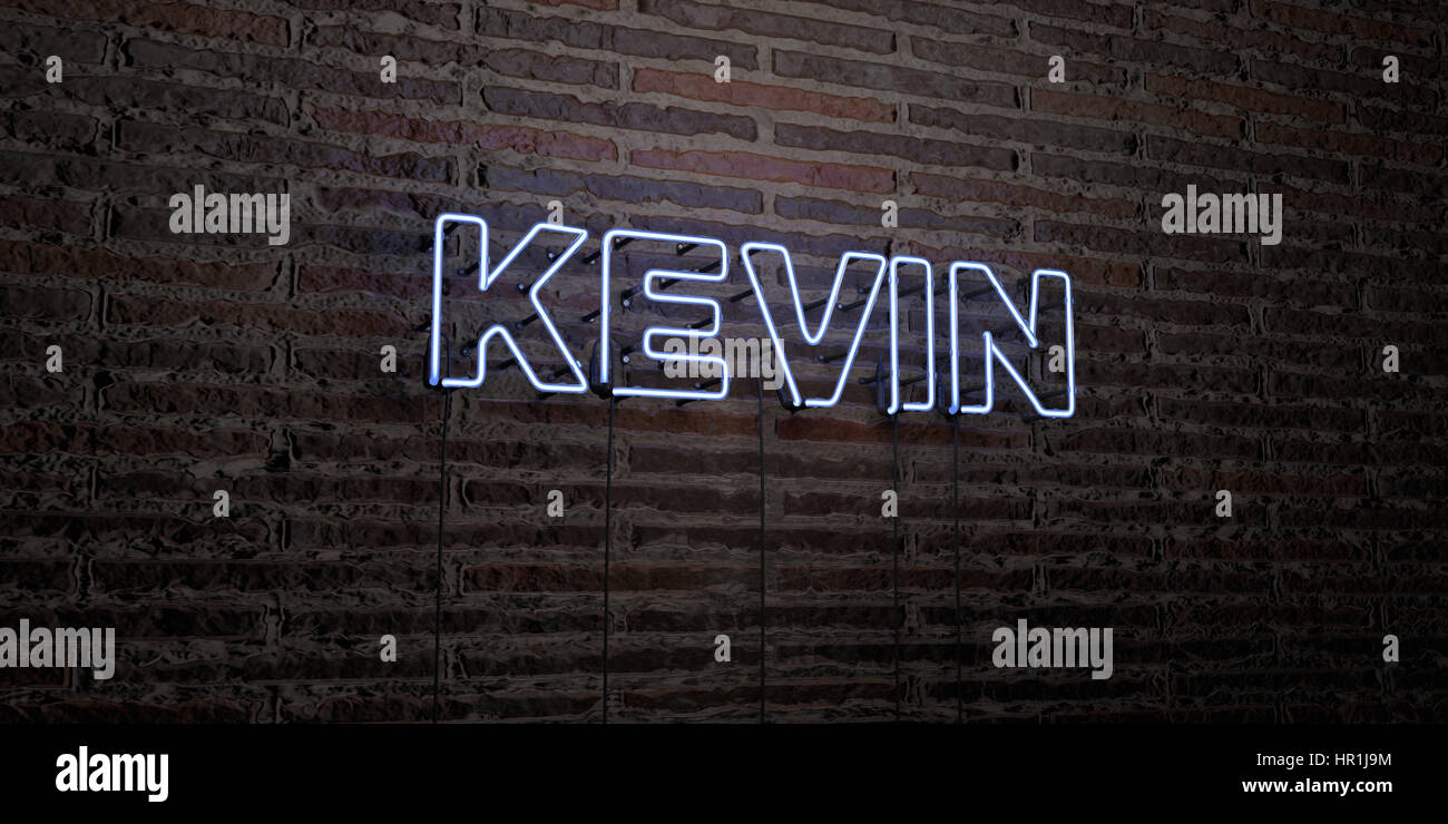 KEVIN -Realistic Neon Sign on Brick Wall background - 3D rendered ...