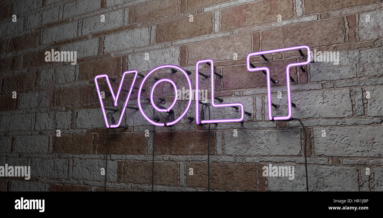 VOLT - Glowing Neon Sign on stonework wall - 3D rendered royalty free ...