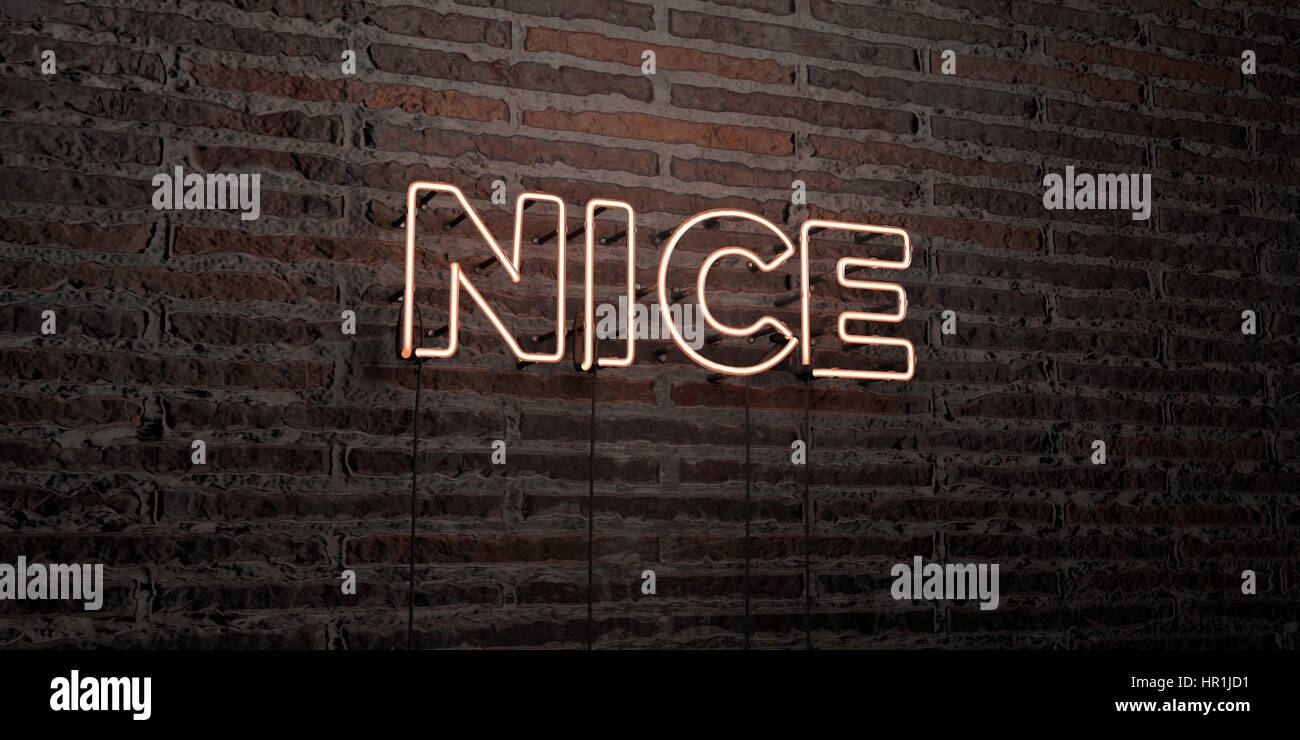 NICE -Realistic Neon Sign on Brick Wall background - 3D rendered ...