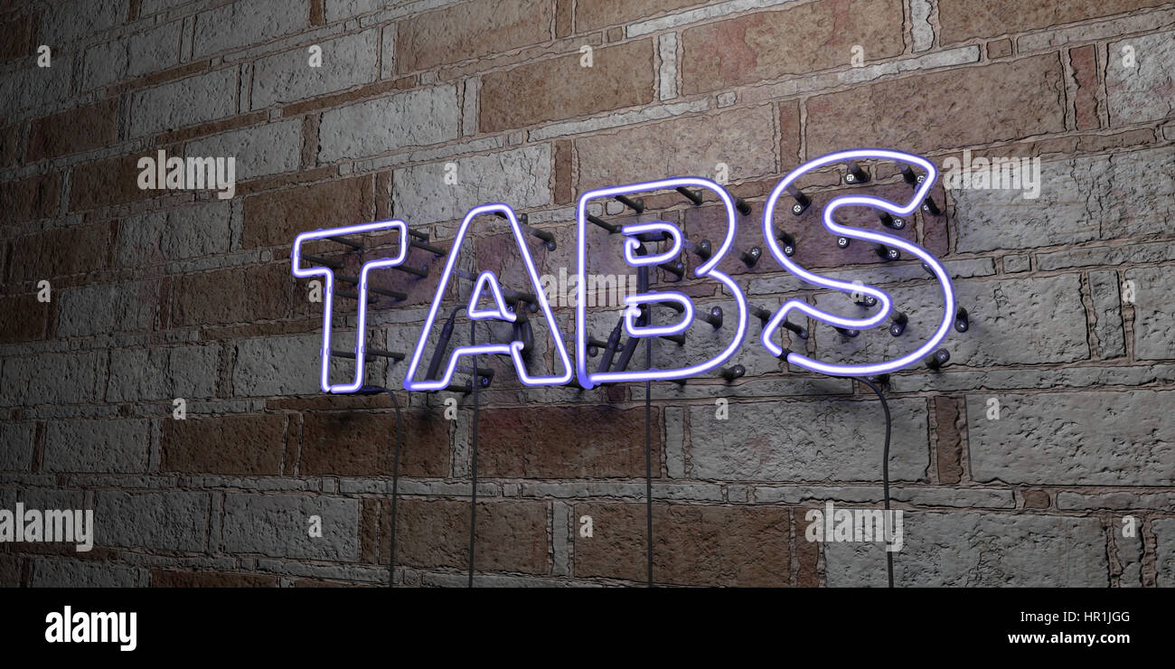 TABS - Glowing Neon Sign on stonework wall - 3D rendered royalty free ...