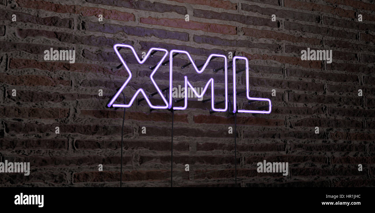 XML -Realistic Neon Sign on Brick Wall background - 3D rendered royalty ...