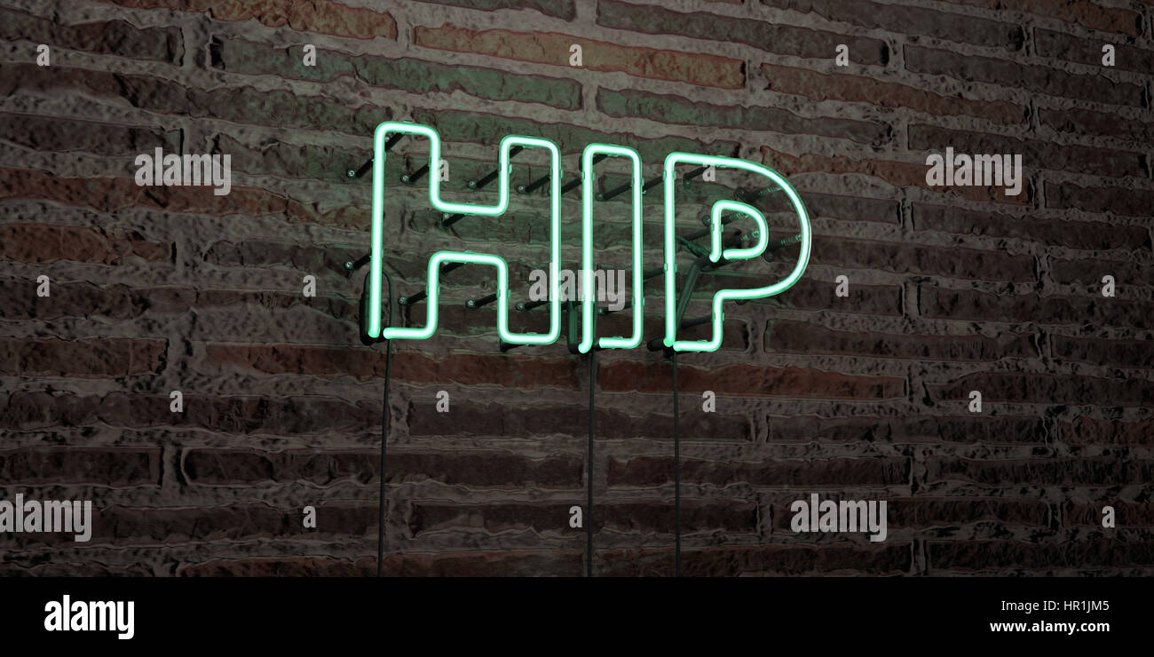 HIP -Realistic Neon Sign on Brick Wall background - 3D rendered royalty ...