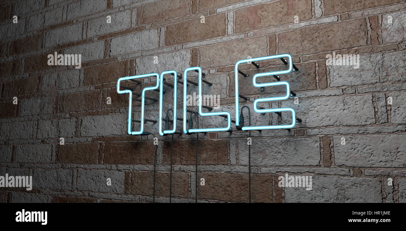 TILE - Glowing Neon Sign on stonework wall - 3D rendered royalty free ...