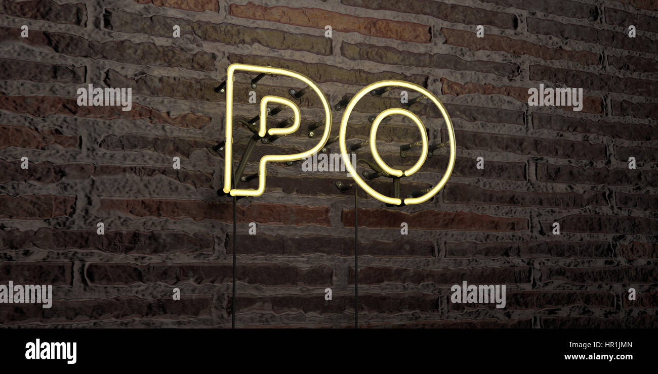 PO -Realistic Neon Sign on Brick Wall background - 3D rendered royalty ...