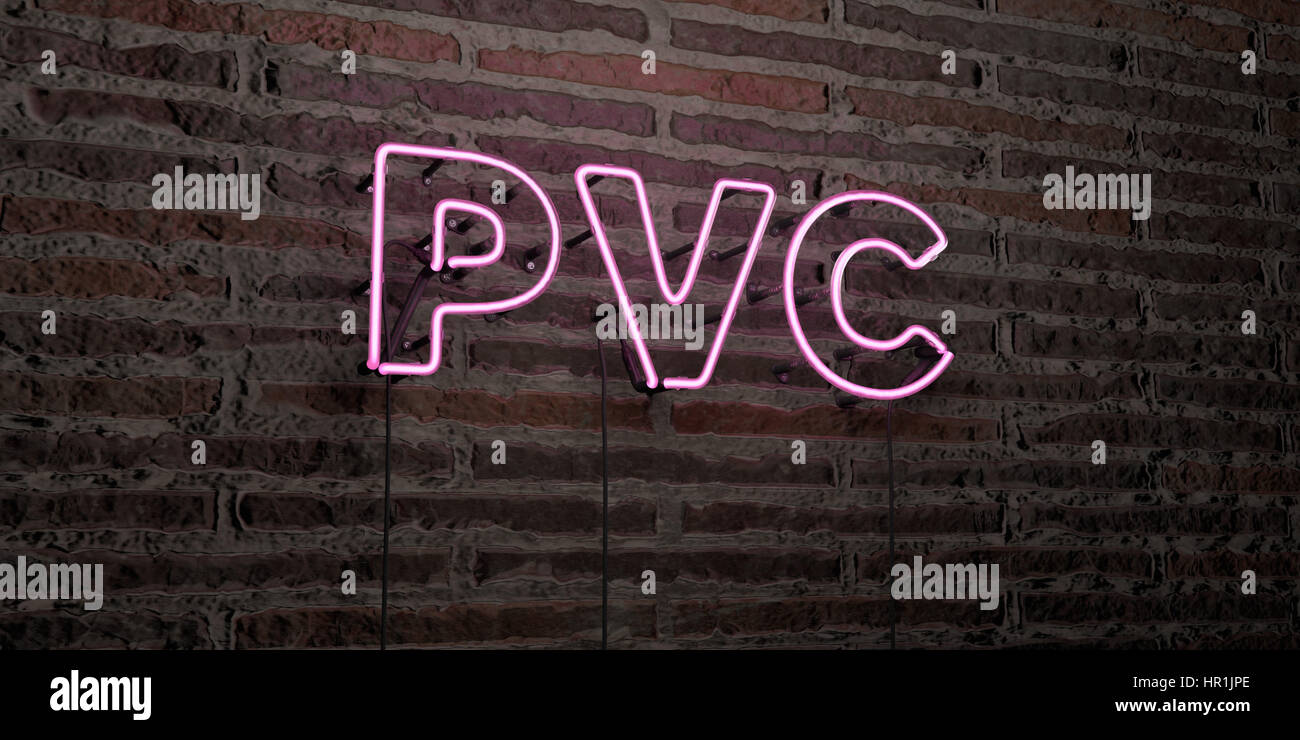 PVC -Realistic Neon Sign on Brick Wall background - 3D rendered royalty ...