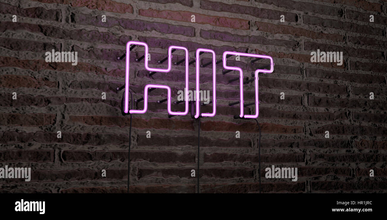 HIT -Realistic Neon Sign on Brick Wall background - 3D rendered royalty ...