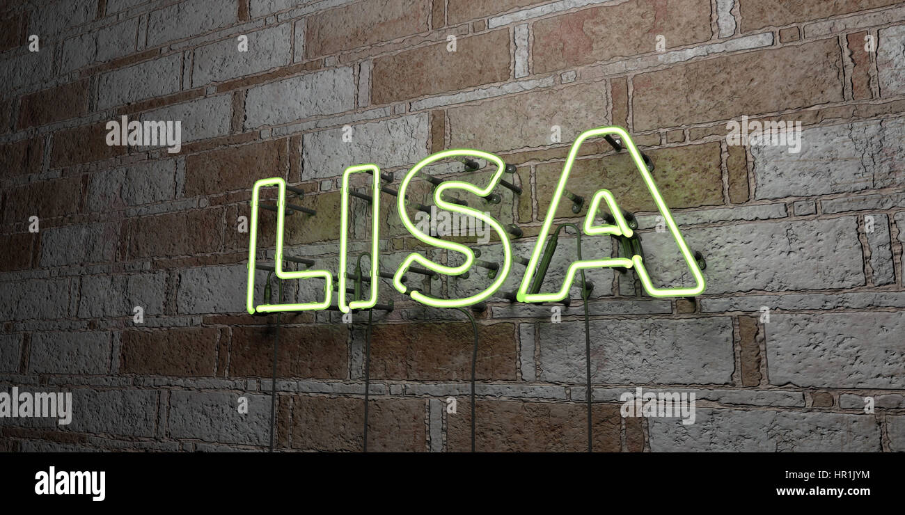 LISA - Glowing Neon Sign on stonework wall - 3D rendered royalty free ...