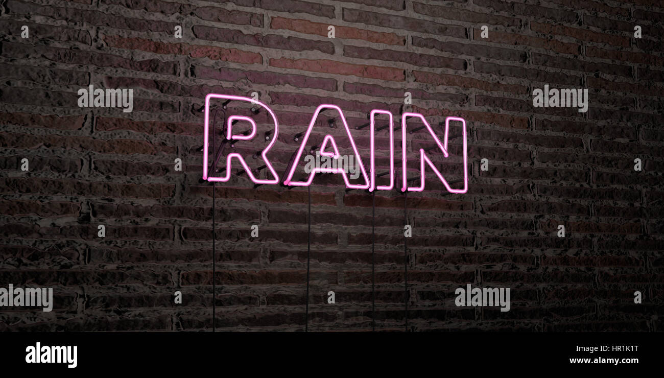 RAIN -Realistic Neon Sign on Brick Wall background - 3D rendered ...