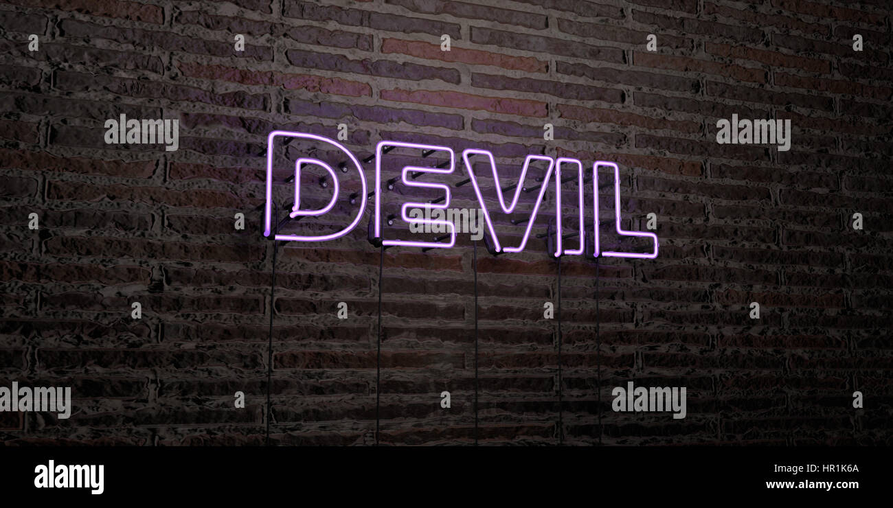 DEVIL -Realistic Neon Sign on Brick Wall background - 3D rendered ...