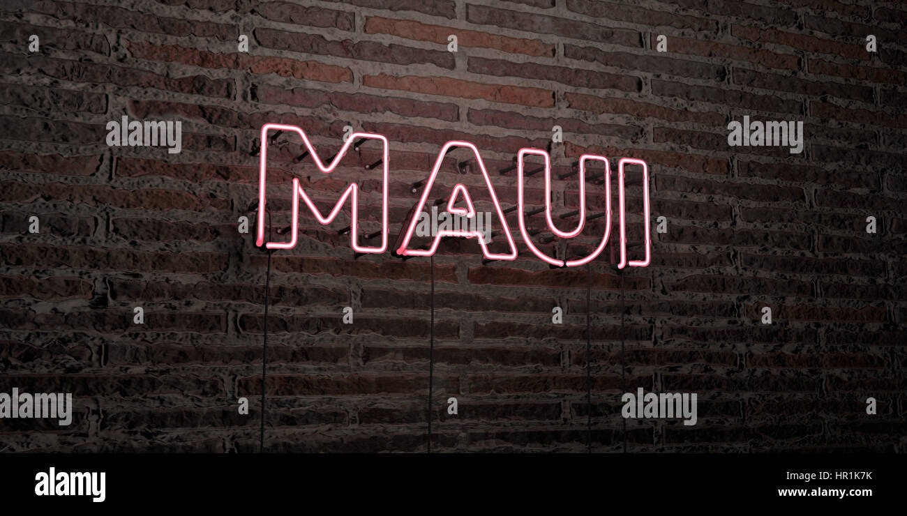 MAUI -Realistic Neon Sign on Brick Wall background - 3D rendered ...