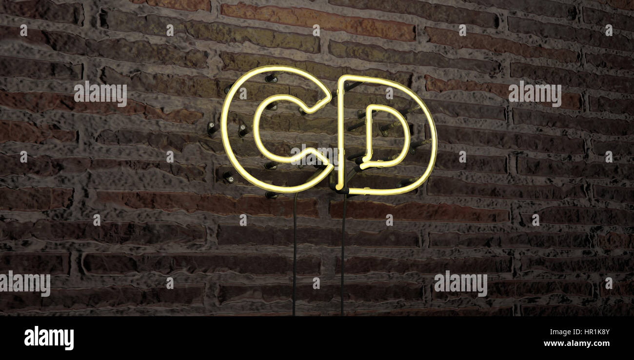 CD -Realistic Neon Sign on Brick Wall background - 3D rendered royalty ...
