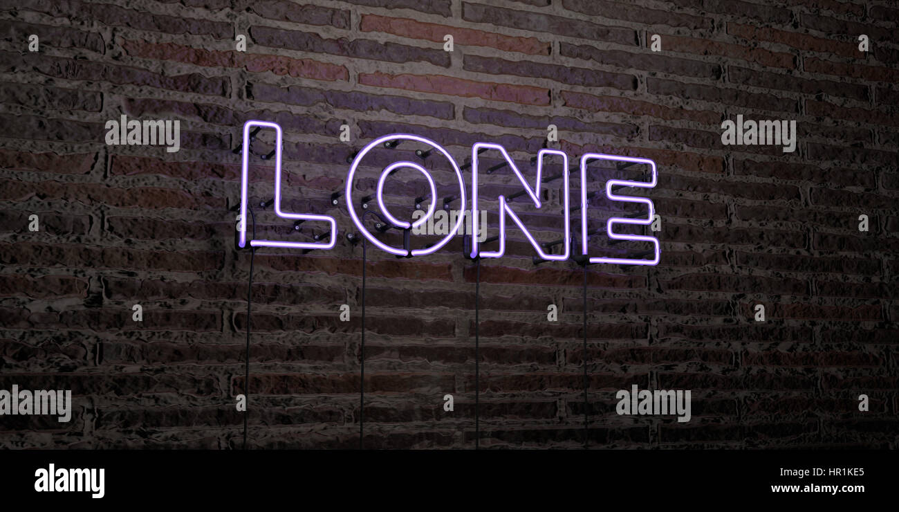 LONE -Realistic Neon Sign on Brick Wall background - 3D rendered ...
