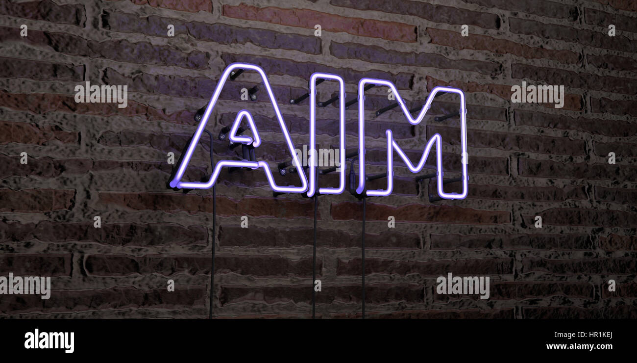 AIM -Realistic Neon Sign on Brick Wall background - 3D rendered royalty ...