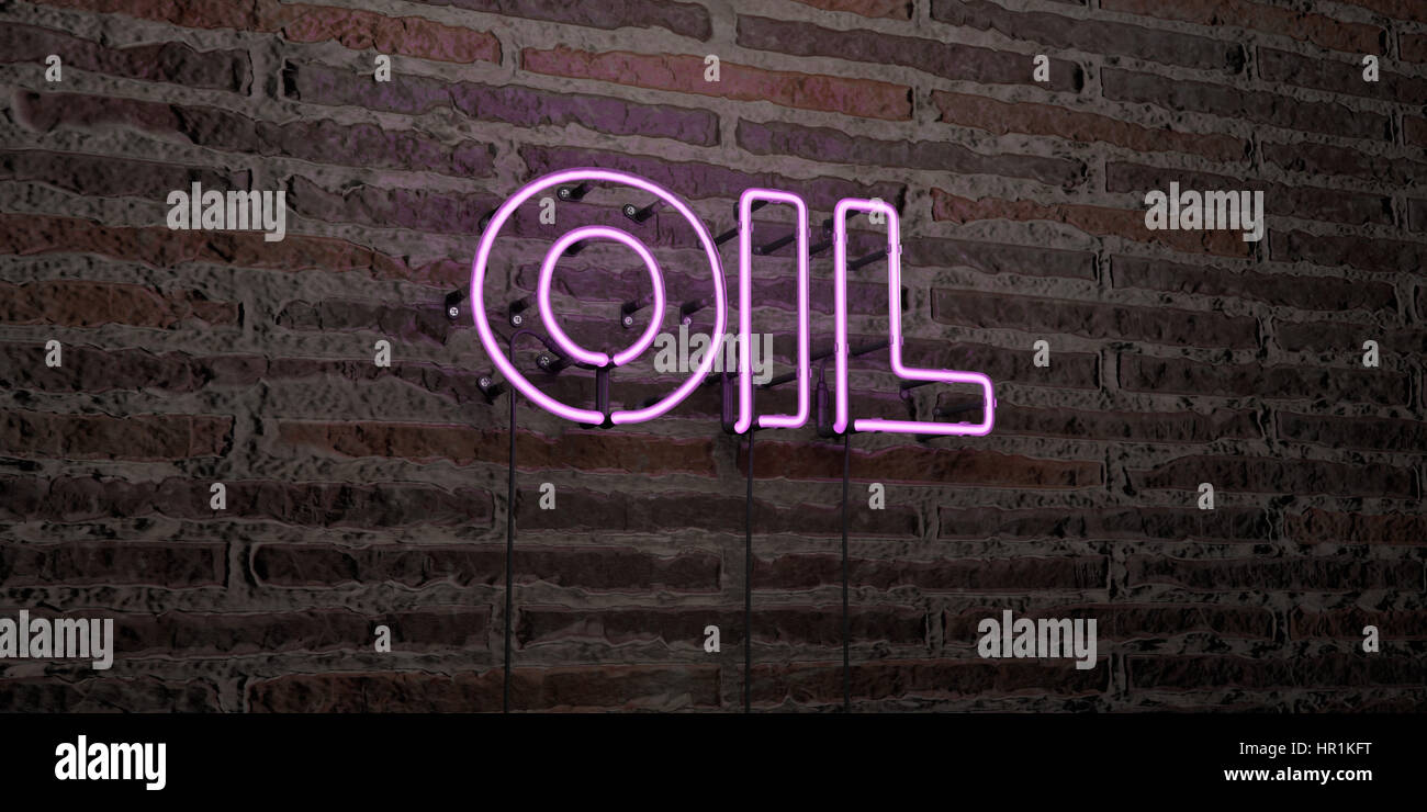 OIL -Realistic Neon Sign on Brick Wall background - 3D rendered royalty ...
