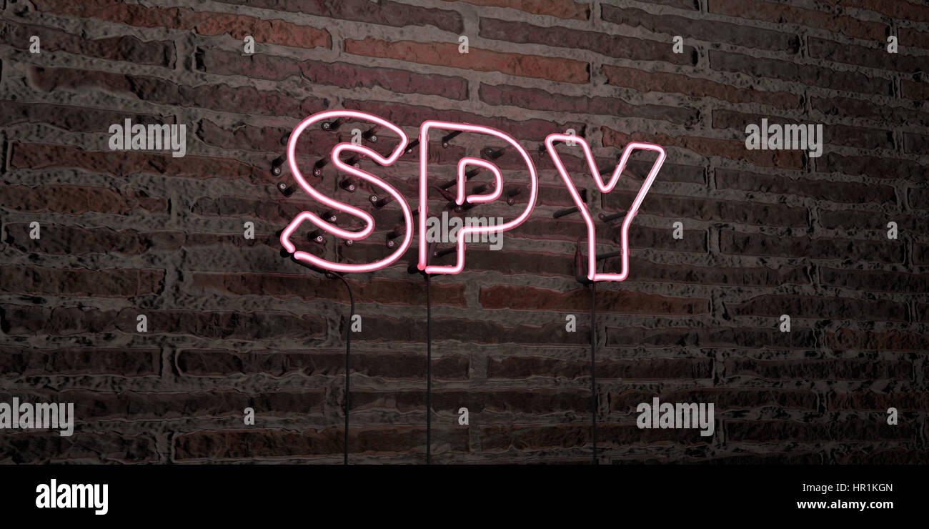 SPY -Realistic Neon Sign on Brick Wall background - 3D rendered royalty ...