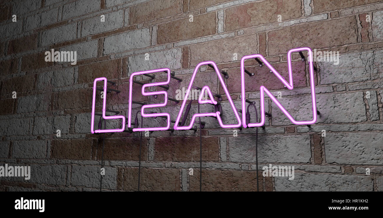 LEAN - Glowing Neon Sign on stonework wall - 3D rendered royalty free ...