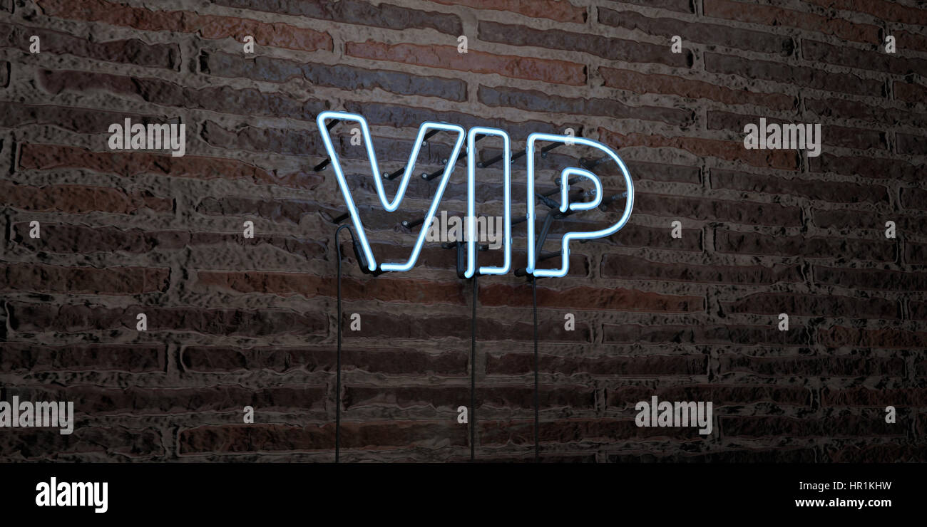 VIP -Realistic Neon Sign on Brick Wall background - 3D rendered royalty ...
