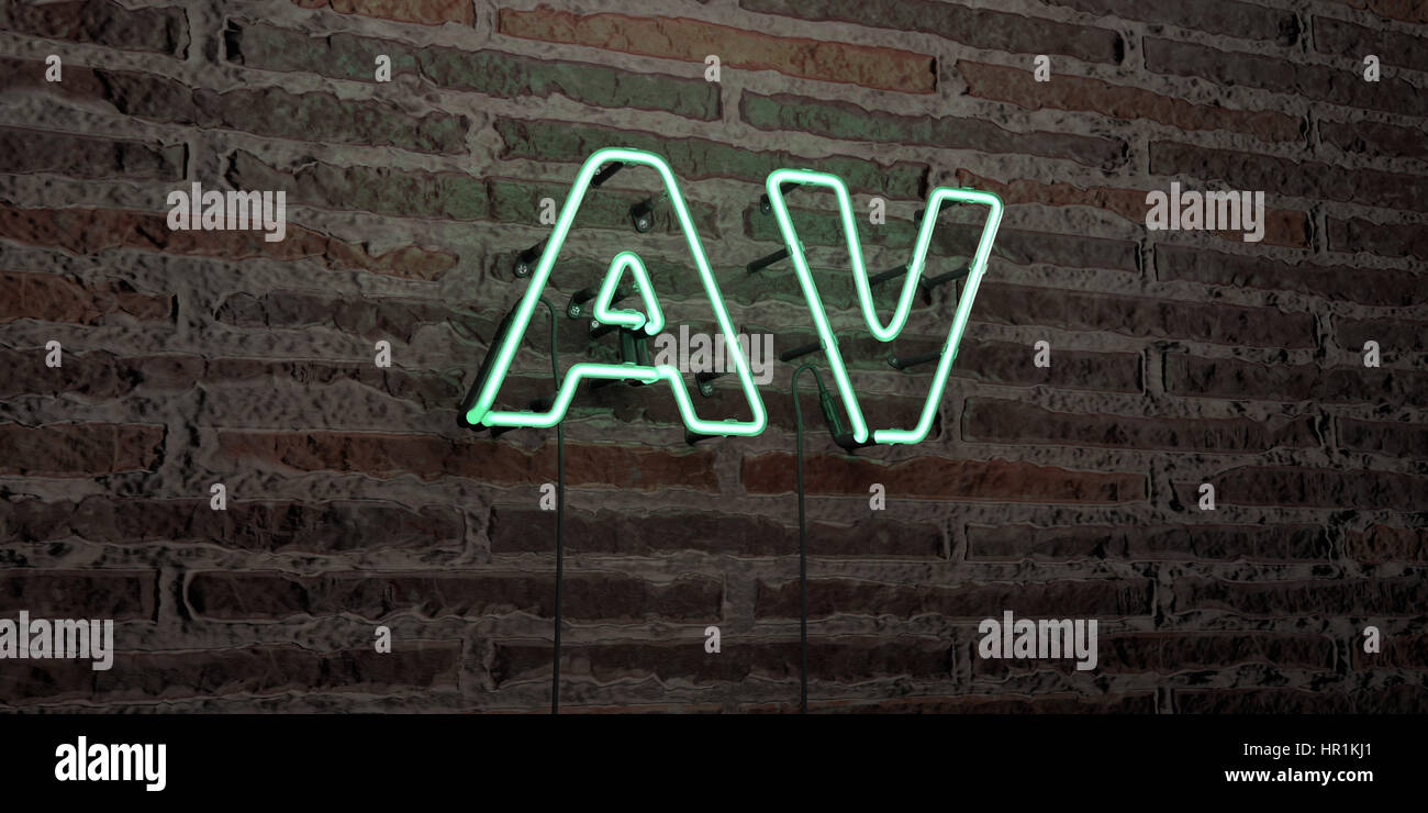 AV -Realistic Neon Sign on Brick Wall background - 3D rendered royalty ...