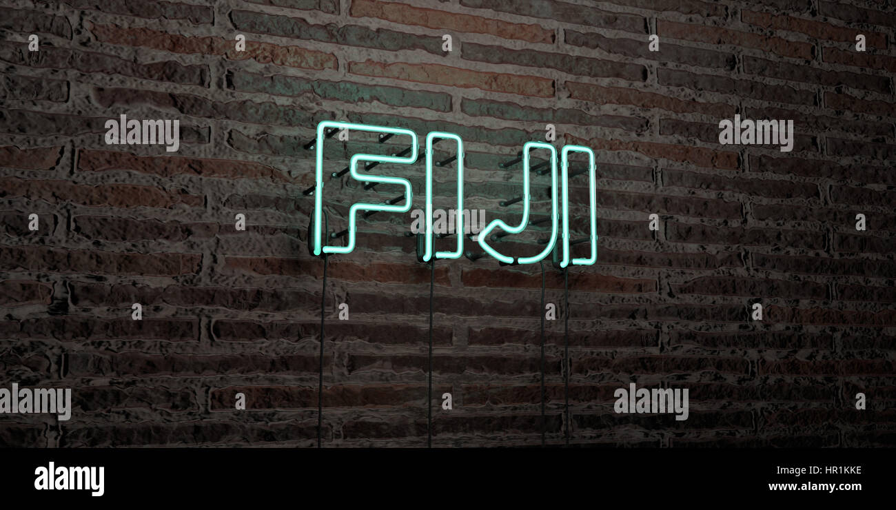 FIJI -Realistic Neon Sign on Brick Wall background - 3D rendered ...