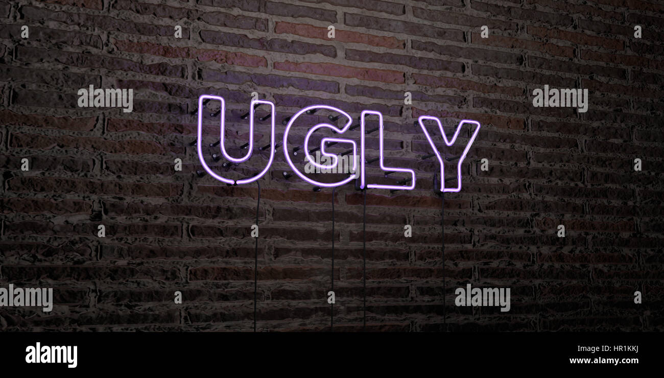 UGLY -Realistic Neon Sign on Brick Wall background - 3D rendered ...