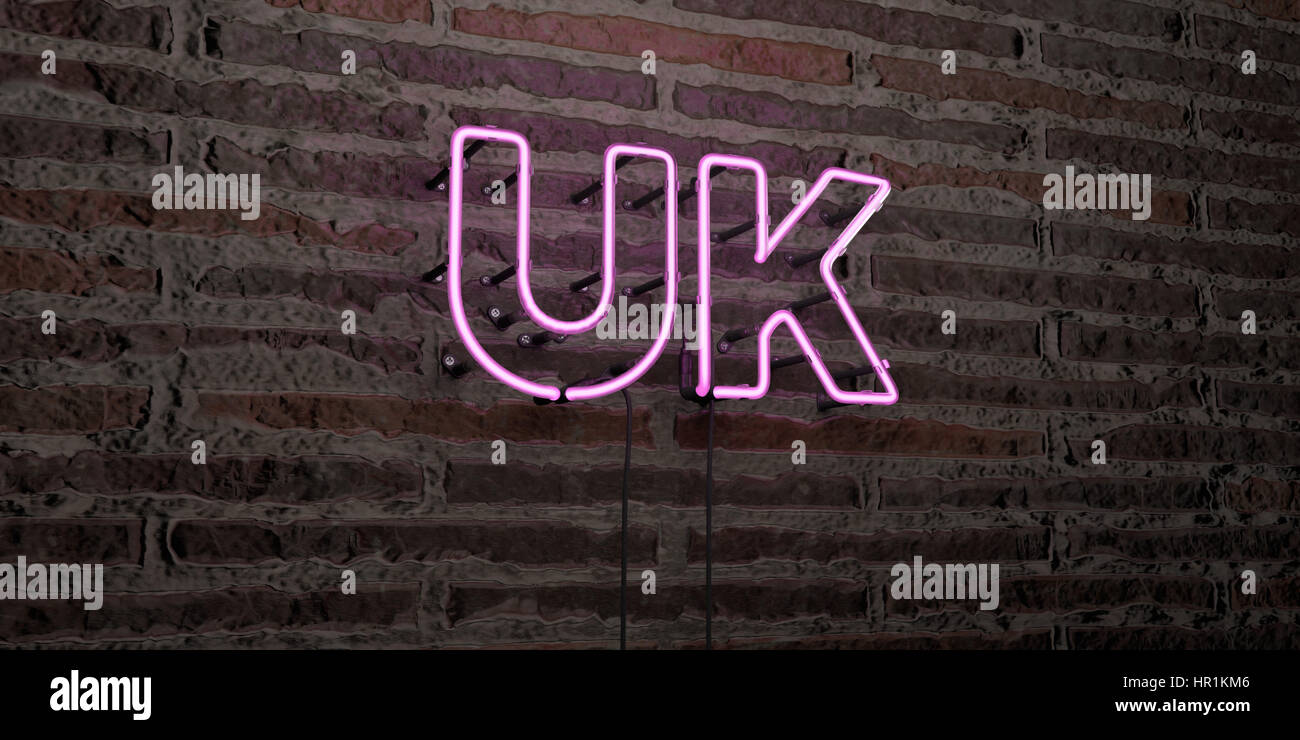 UK -Realistic Neon Sign on Brick Wall background - 3D rendered royalty ...