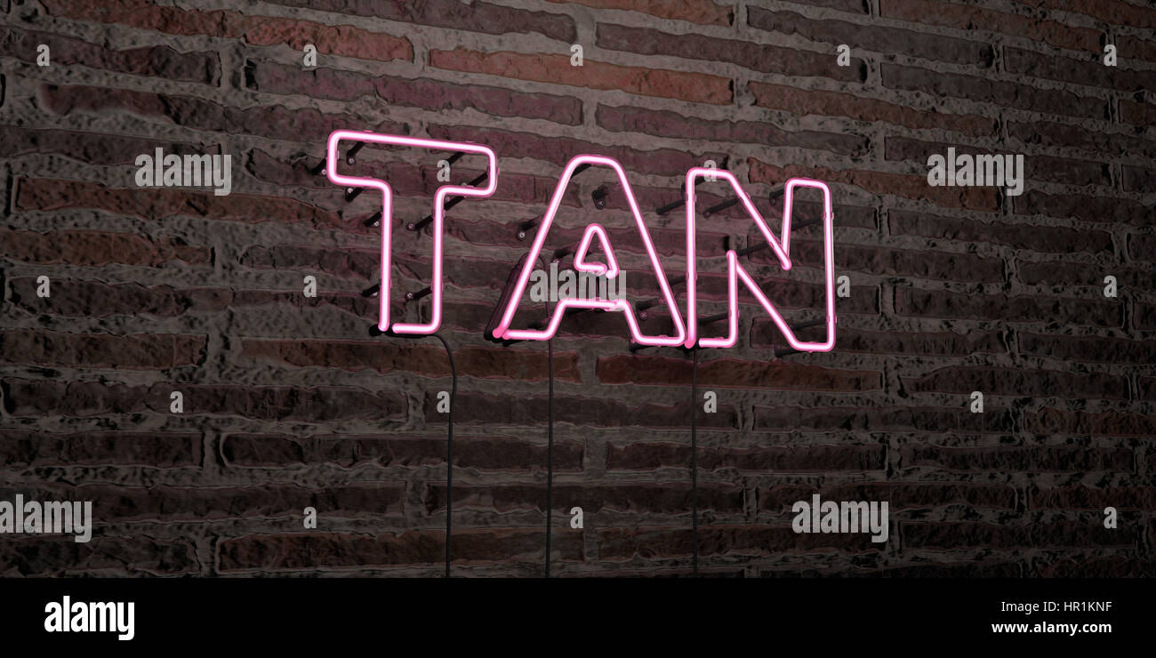 TAN -Realistic Neon Sign on Brick Wall background - 3D rendered royalty ...